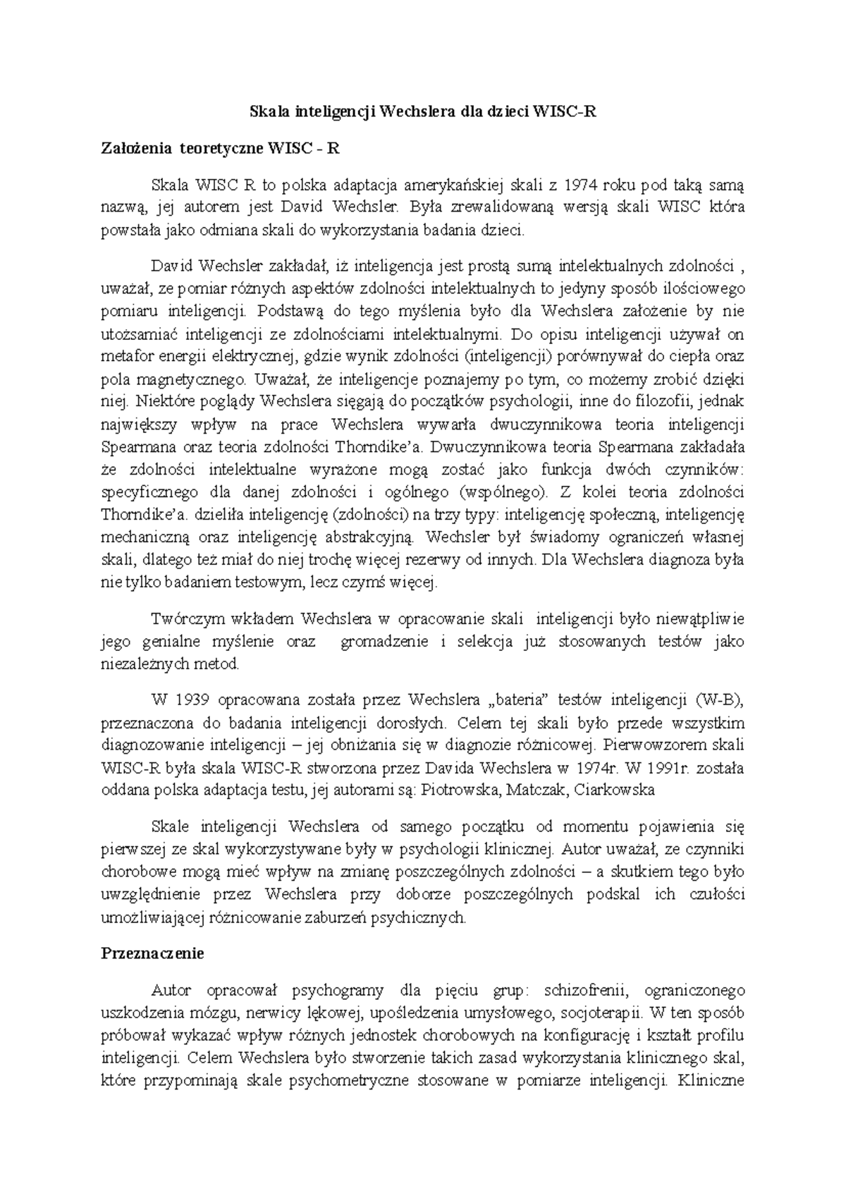 WISC-R: Analiza Teoretyczna i Praktyczne Zastosowanie Skali ...