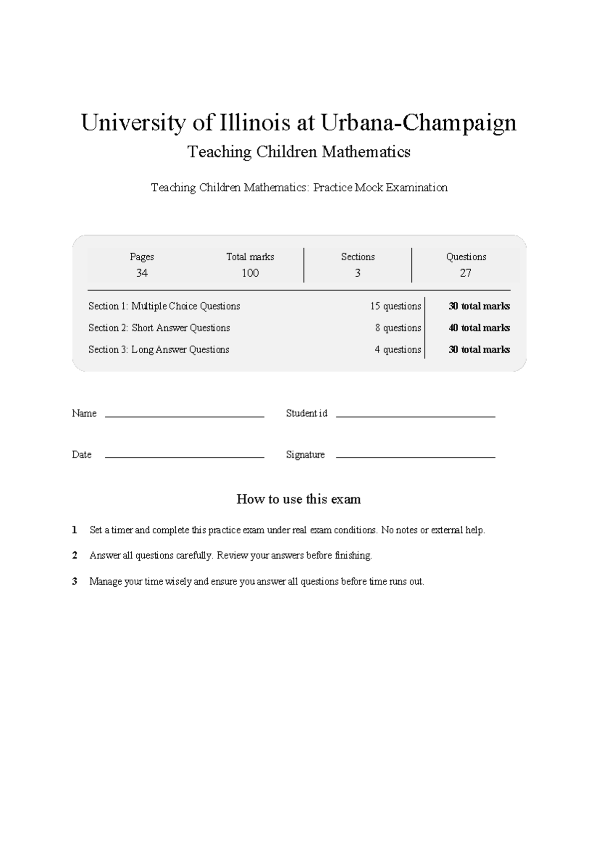 CI 430 Teaching Children Mathematics: Practice Mock Exam 2026 - Studocu