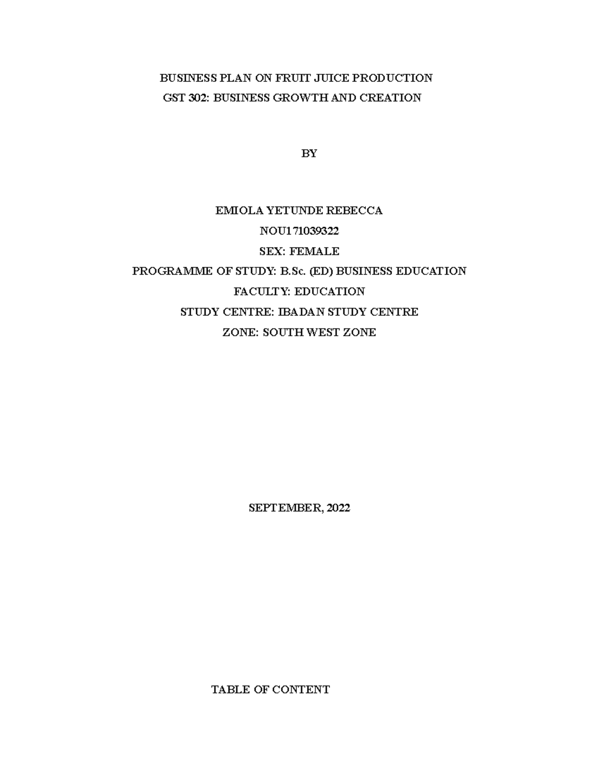 Business Plan for Fruit Juice Production - GST 302: Business Growth ...