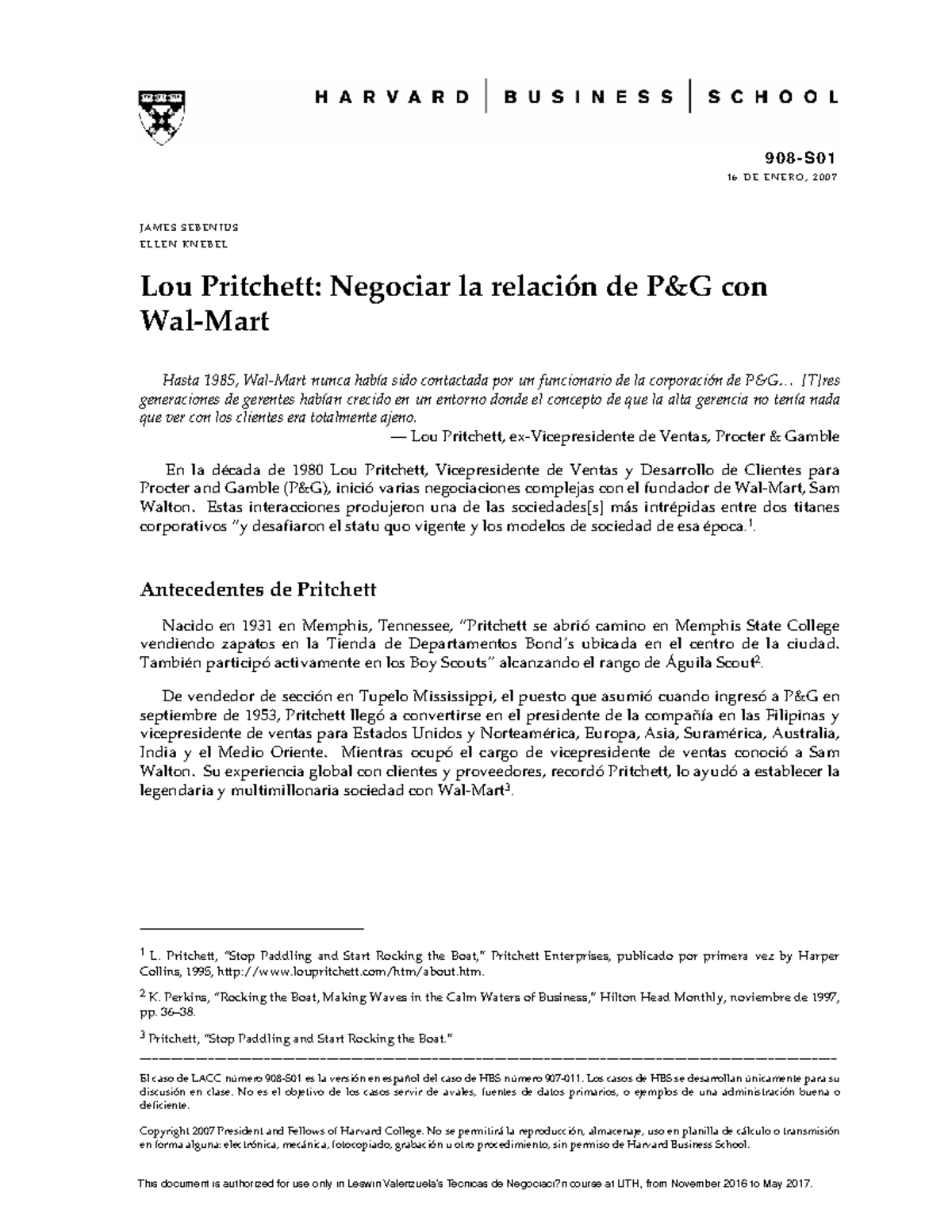 Caso 2: Lou Pritchett y la Negociación Estratégica en Ventas (908S01 ...