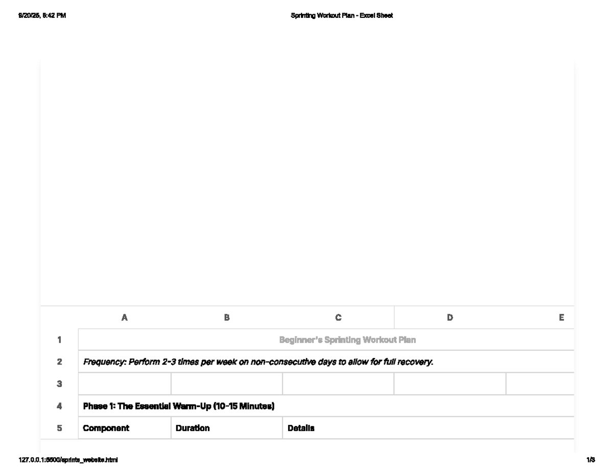 Sprinting Workout Plan: Excel Sheet for Training Sessions - Studocu