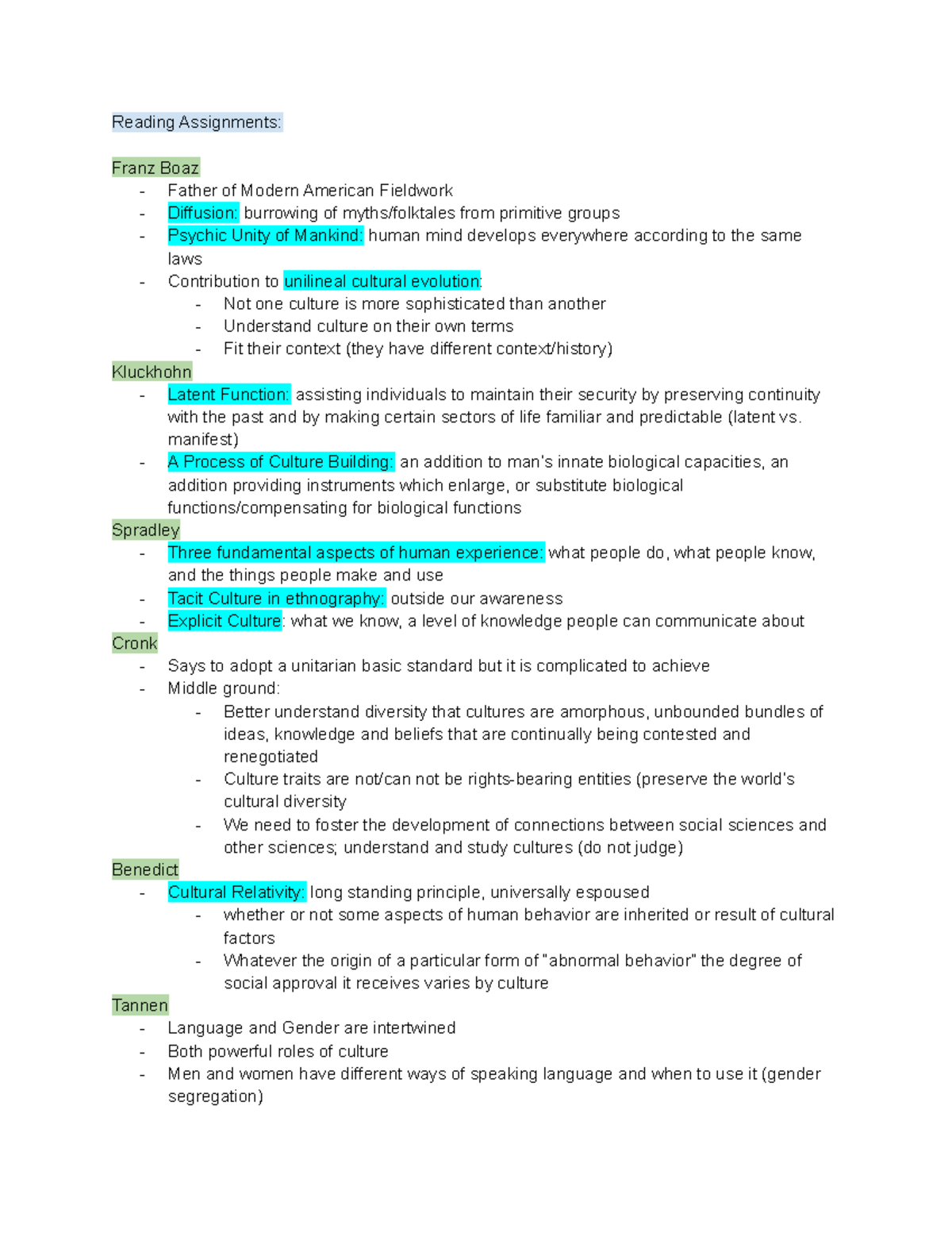 ANT 10CD Lectures 1-5: Reading Notes Overview - Reading Assignments ...