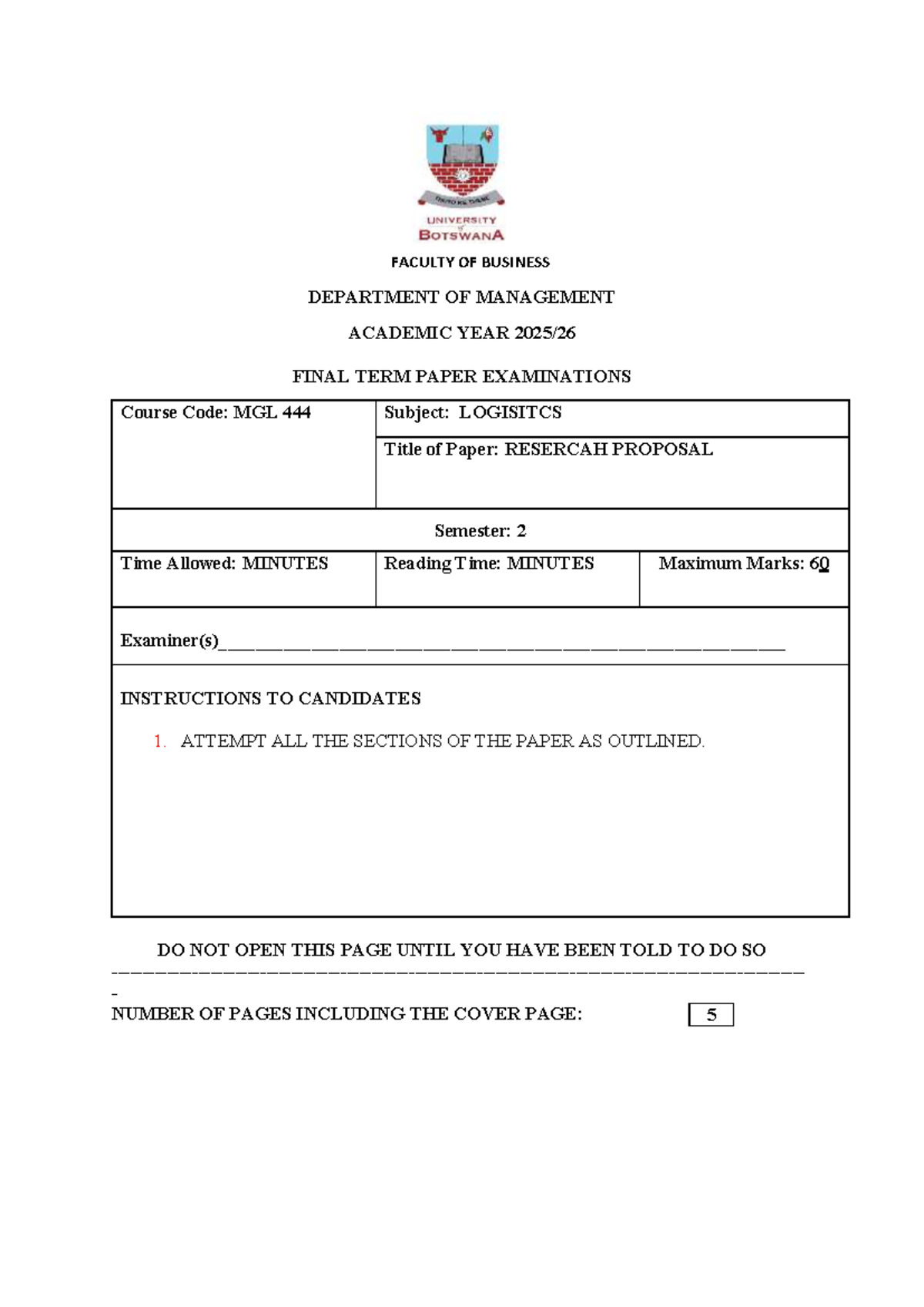 MGL Final Term Paper Exam: Research Proposal Guidelines - Studocu