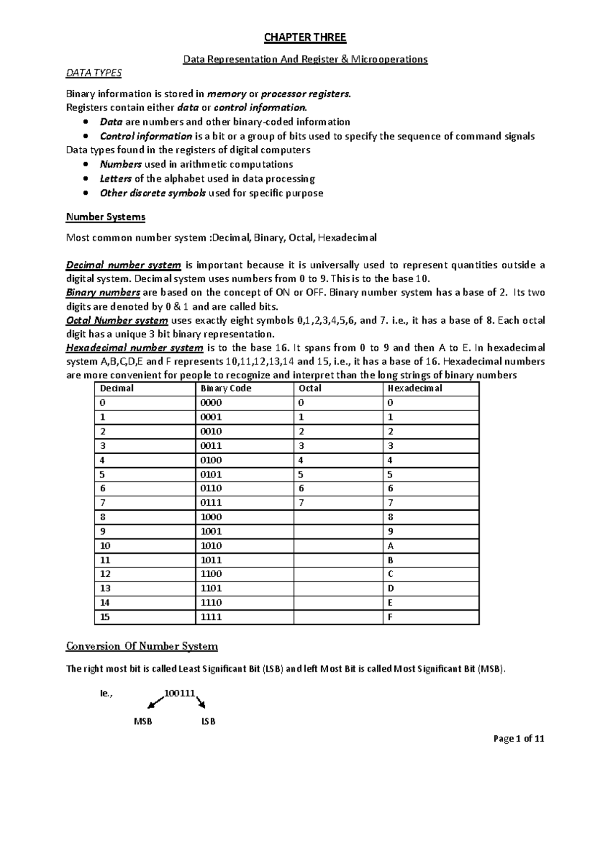 CoA Chapter 3 - Data Representation and Binary Arithmetic Notes - Studocu