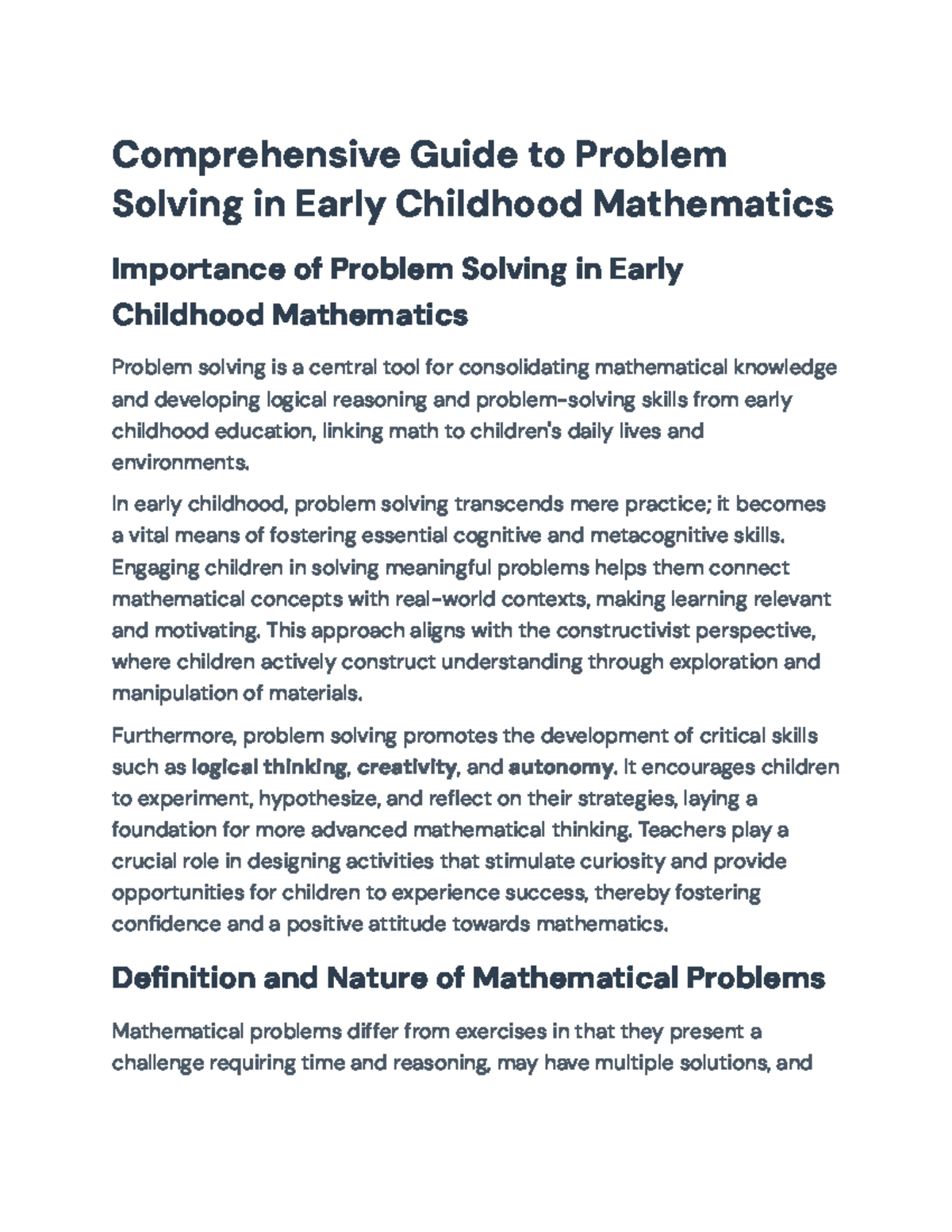 Comprehensive Guide to Problem Solving in Early Childhood Math (EDU 101 ...