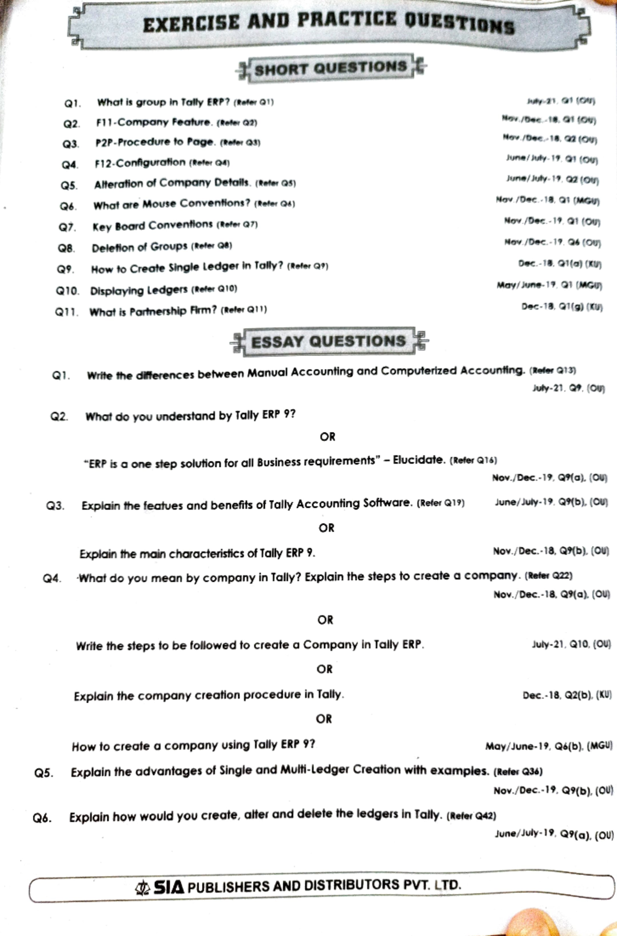 Tally ERP 9: Previous Year Question Paper and Practice Exercises - Studocu