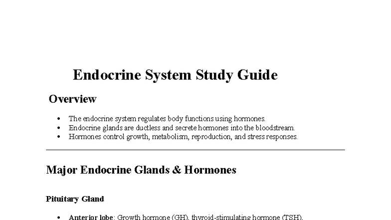 Endocrine System Study Guide WK 3: Hormones & Glands Overview - Studocu