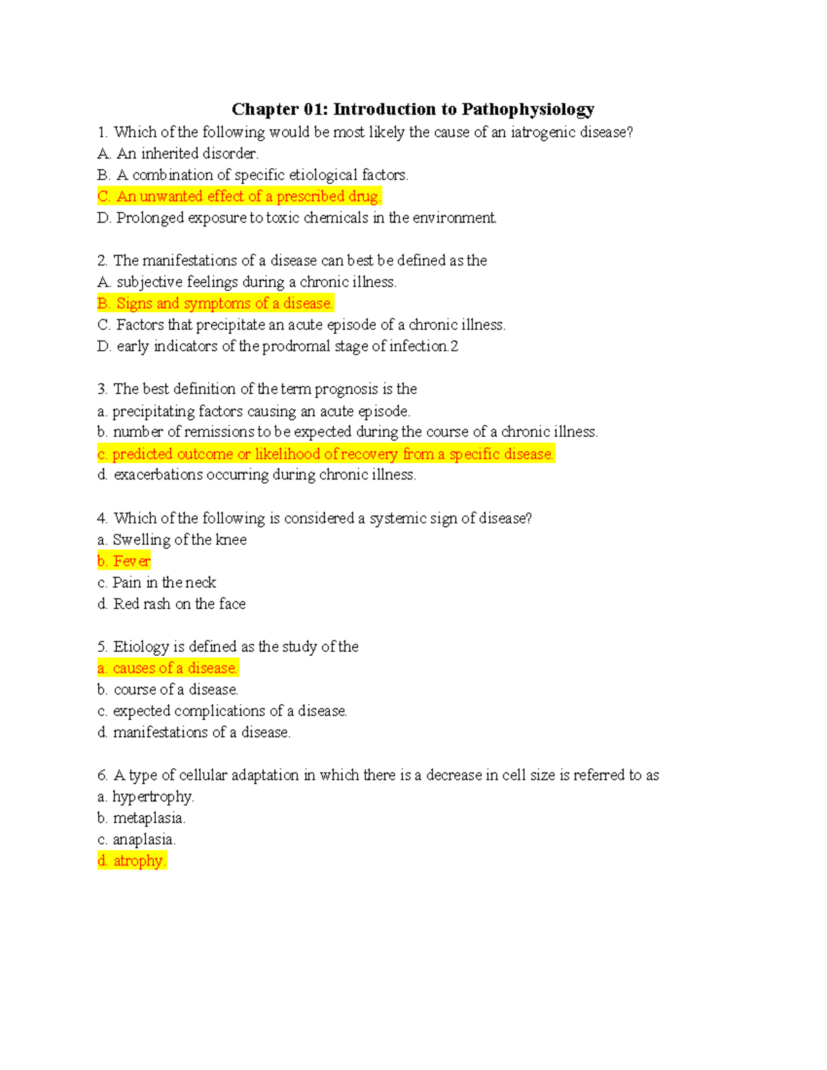 Patho 101: Exam 1 Study Guide on Pathophysiology Concepts - Studocu