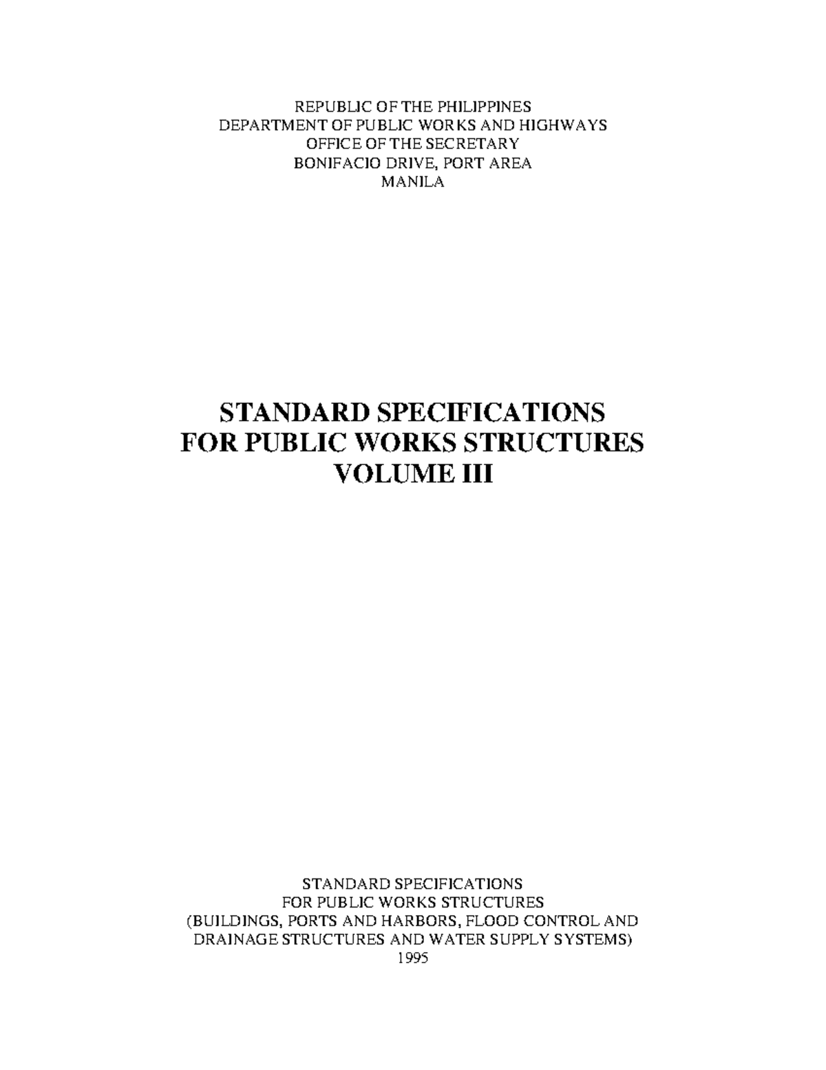 DPWH Standard Specifications for Public Works Volume III (1995) - Studocu
