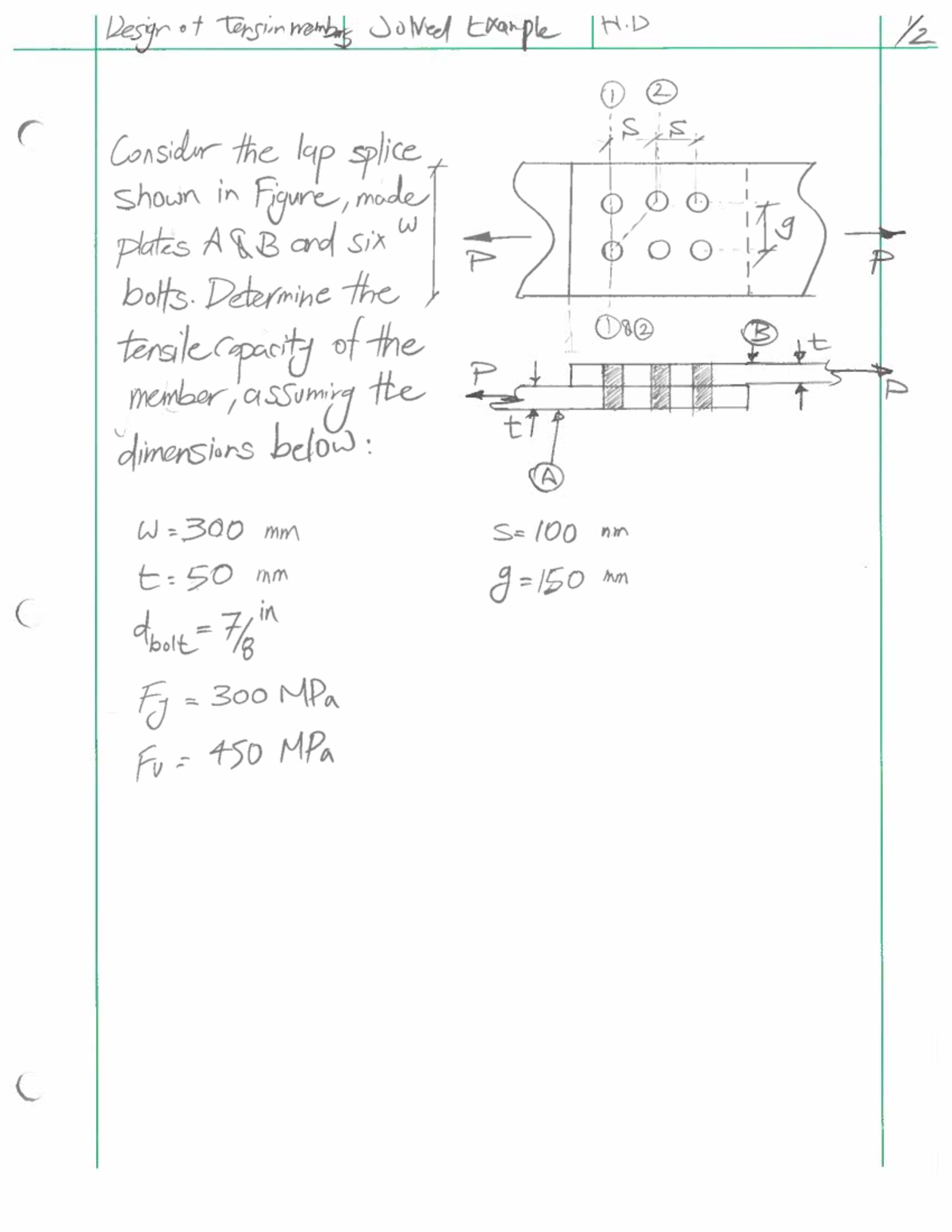 Solved example 1 - Tension members - Rev 01 - Civ E374 - Desgrot ...