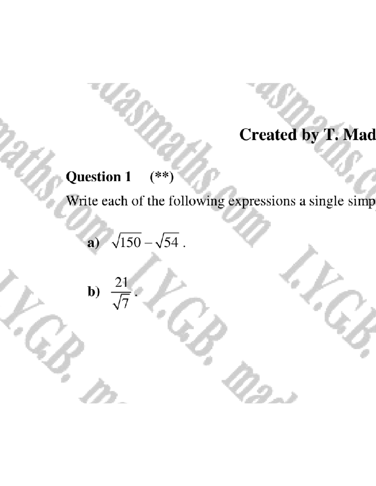 Surds Test: Simplifying Expressions and Questions - Studocu