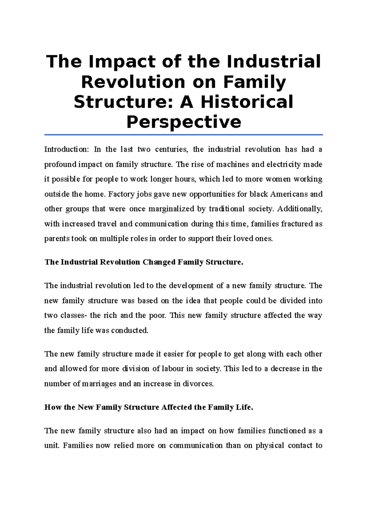 The Impact of the Industrial Revolution on Family Structure: Historical ...