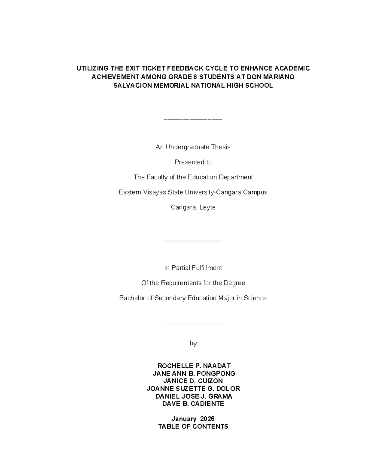 Enhancing Grade 8 Academic Achievement through Exit Ticket Feedback ...