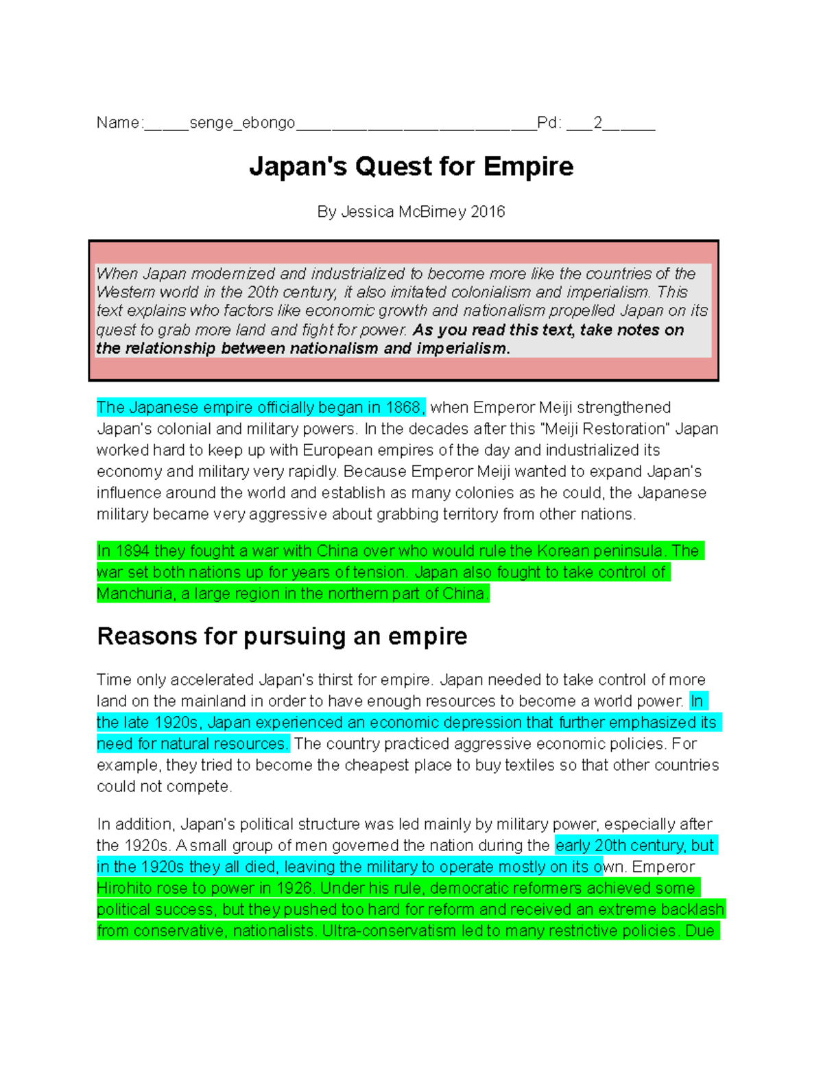 Japan's Quest for Empire: Nationalism and Imperialism Explained - Studocu