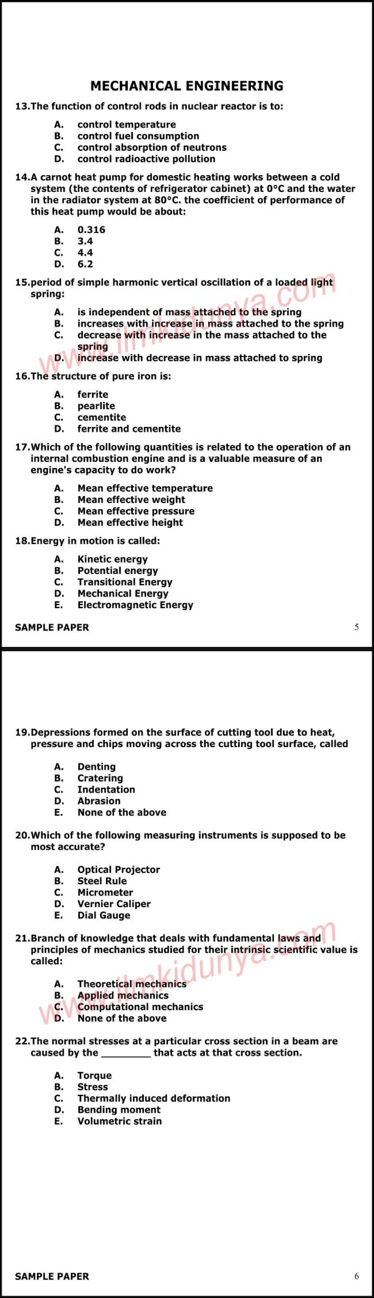 NTS Sample Past Papers Assistant Executive Mechanical Engineering ...