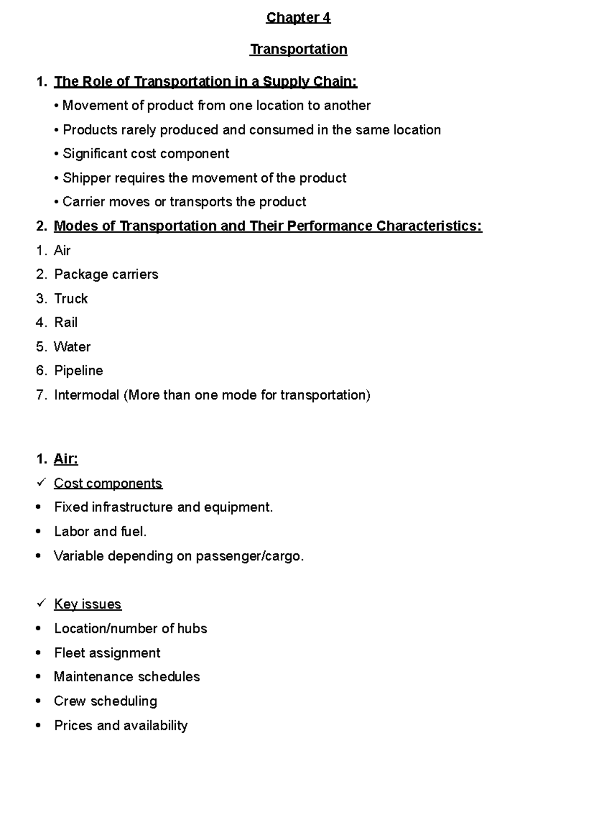 Chapter 4 - Transportation in Supply Chain Logistics Analysis - Studocu
