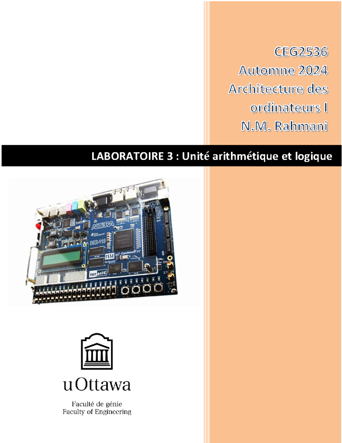 CEG2536 - Laboratoire 3 : Conception d'une ALU avec Quartus II - Studocu