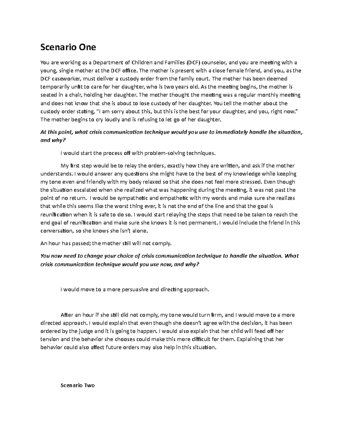 Crisis Communication Techniques Practice Activity (Module 2) - Studocu