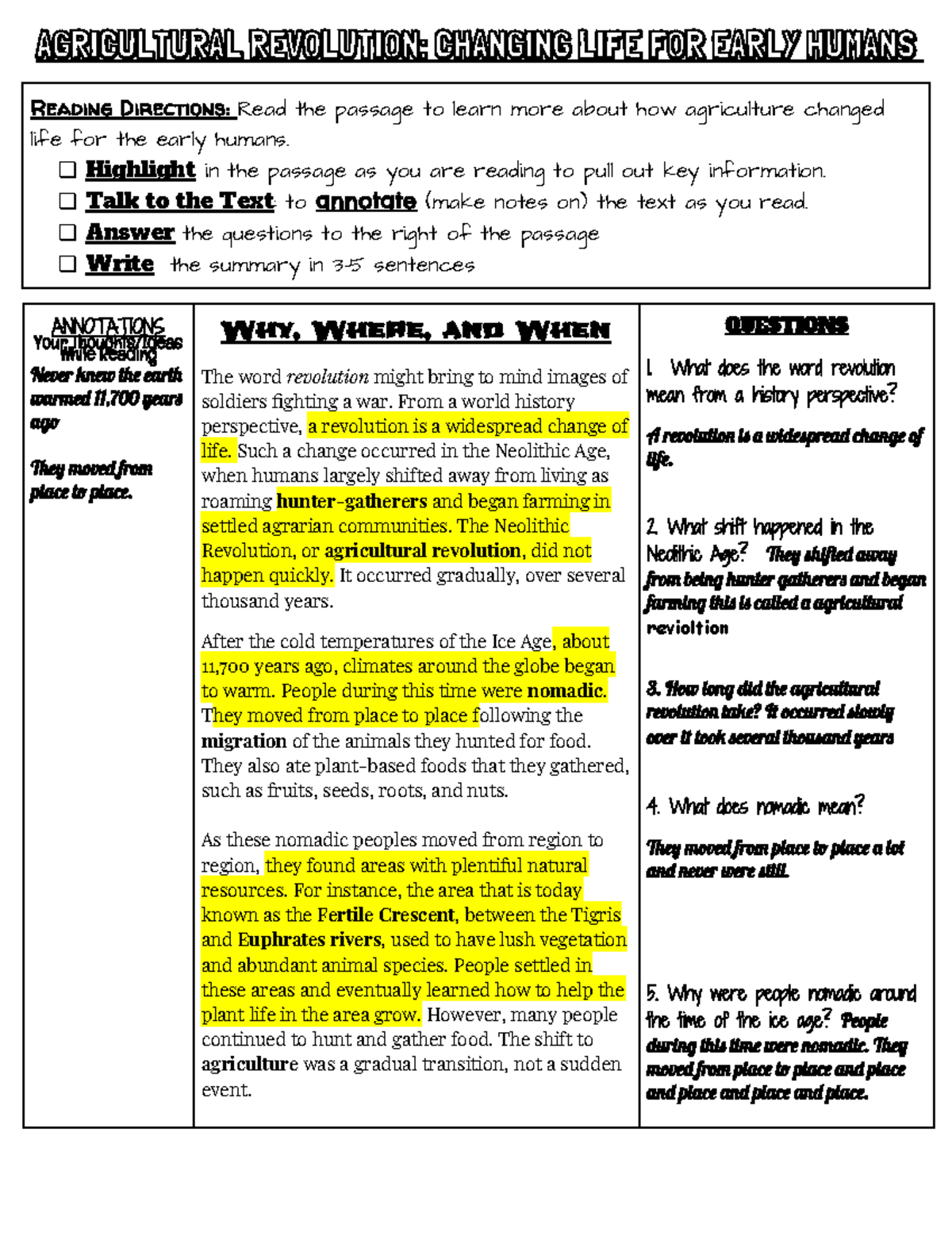 AGR 101: The Agricultural Revolution's Impact on Early Humans - Studocu