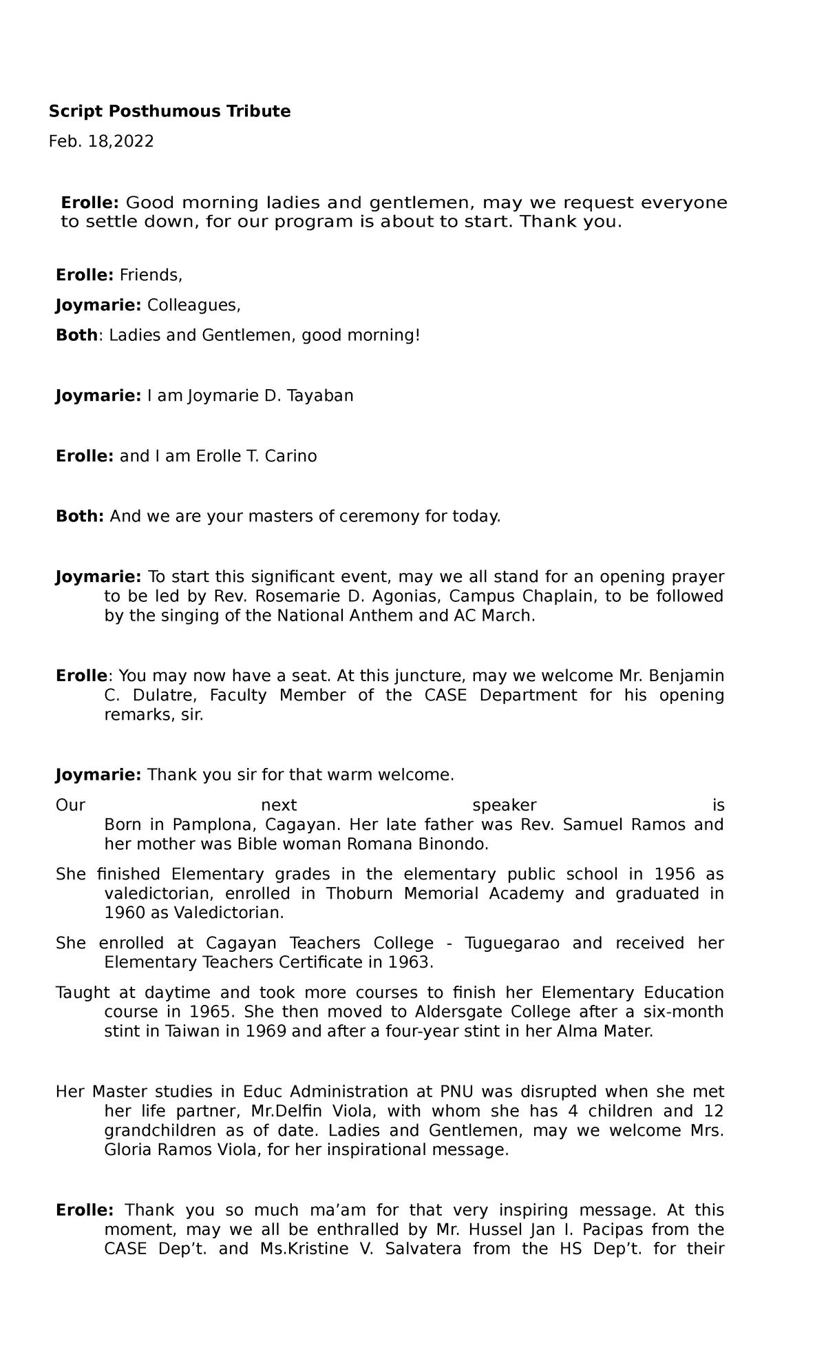 Script-Posthumous-Tribute - Script Posthumous Tribute Feb. 18, Erolle ...