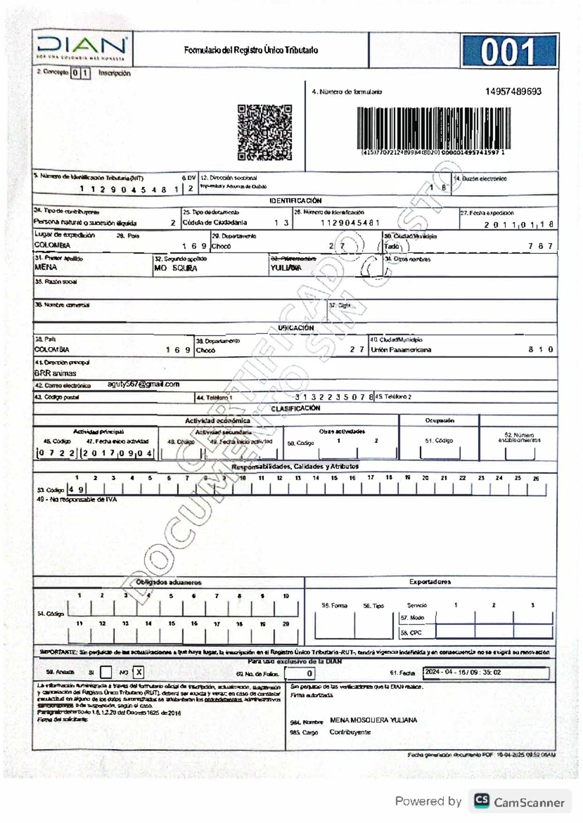 Registro Único Tributario - Formulario DV 12 - Colombia - Studocu