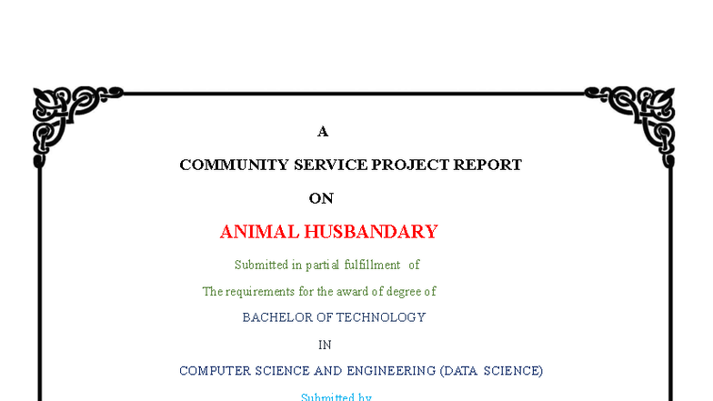 Community Service Project Report on Animal Husbandry (CSE-DS) - Studocu