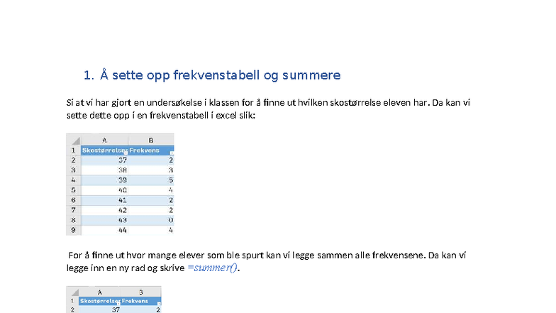 Excel: Frekvenstabell, Gjennomsnitt & Median Beregning - Studocu