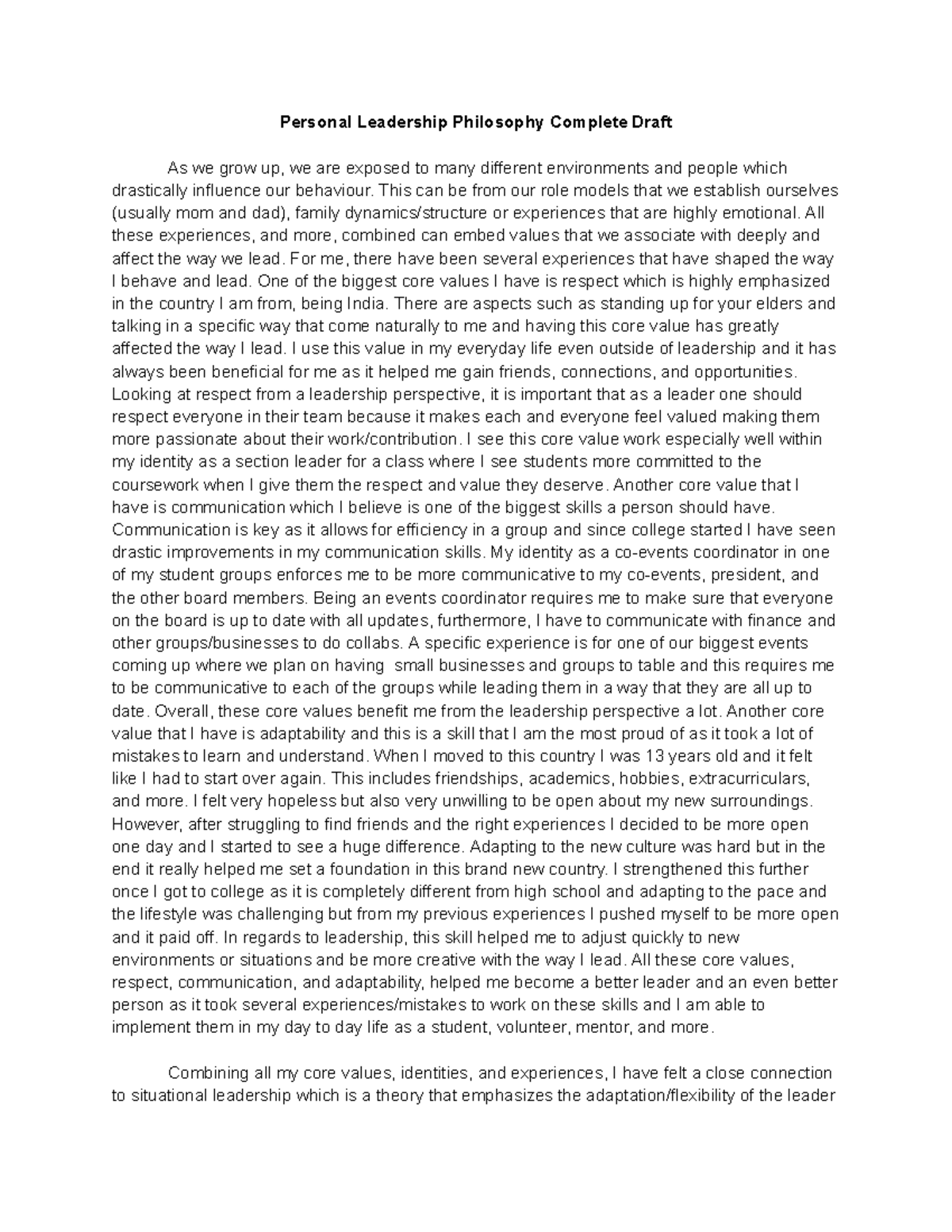 Personal Leadership Philosophy: Core Values & Situational Leadership ...