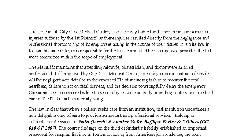 Vicarious Liability in Medical Negligence: Case Study (Issue 3 Med ...