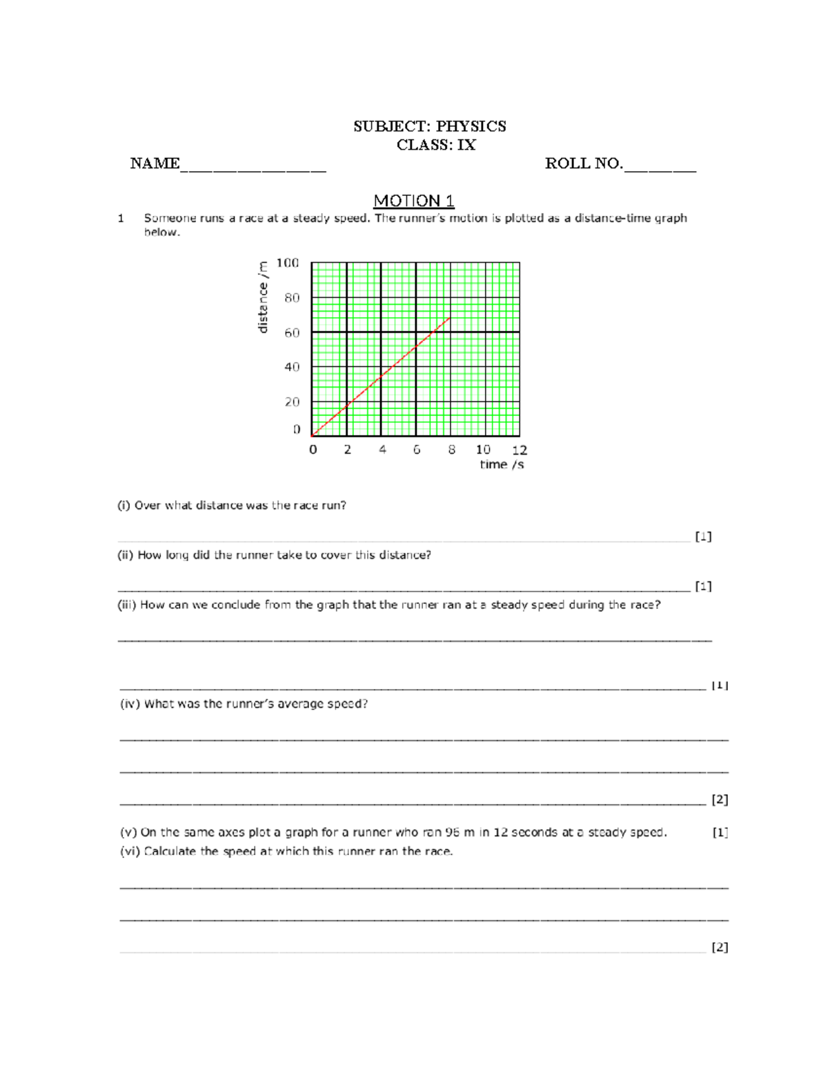 Physics IX Motion Graph Analysis and Speed Calculations - Studocu