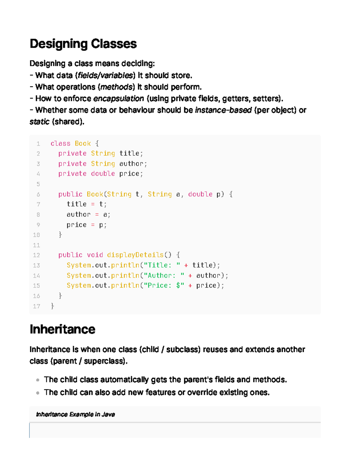 03 Designing Classes, Inheritance & Method Overriding Notes - Studocu