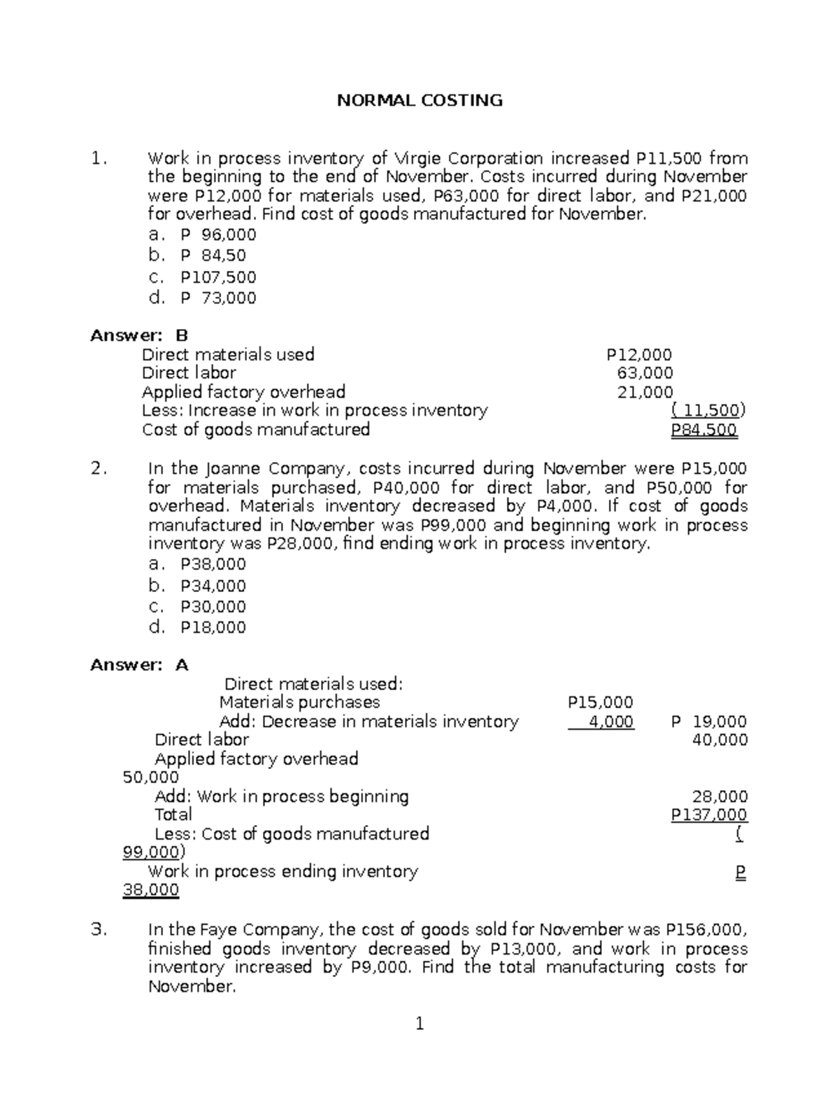 Cost Accounting Test Bank: Normal Costing Concepts and Applications ...