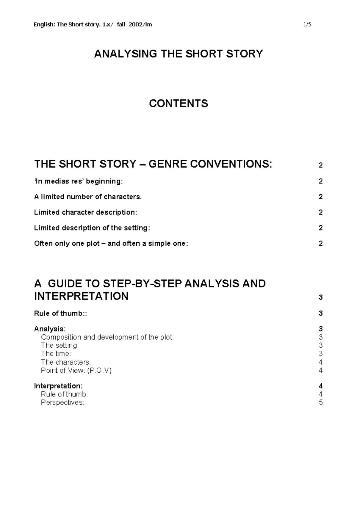 ENG 101: Analyzing Short Story Conventions and Techniques - Studocu