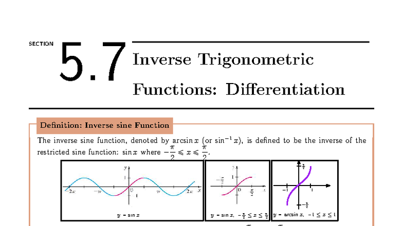 Inverse Trigonometric Functions: Differentiation Notes for Math 5 - Studocu