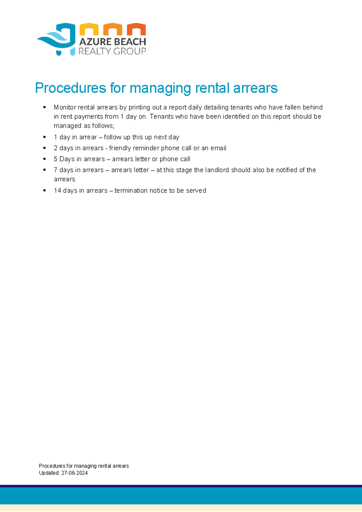 ABRG Procedures for Managing Tenant Rental Arrears - Studocu
