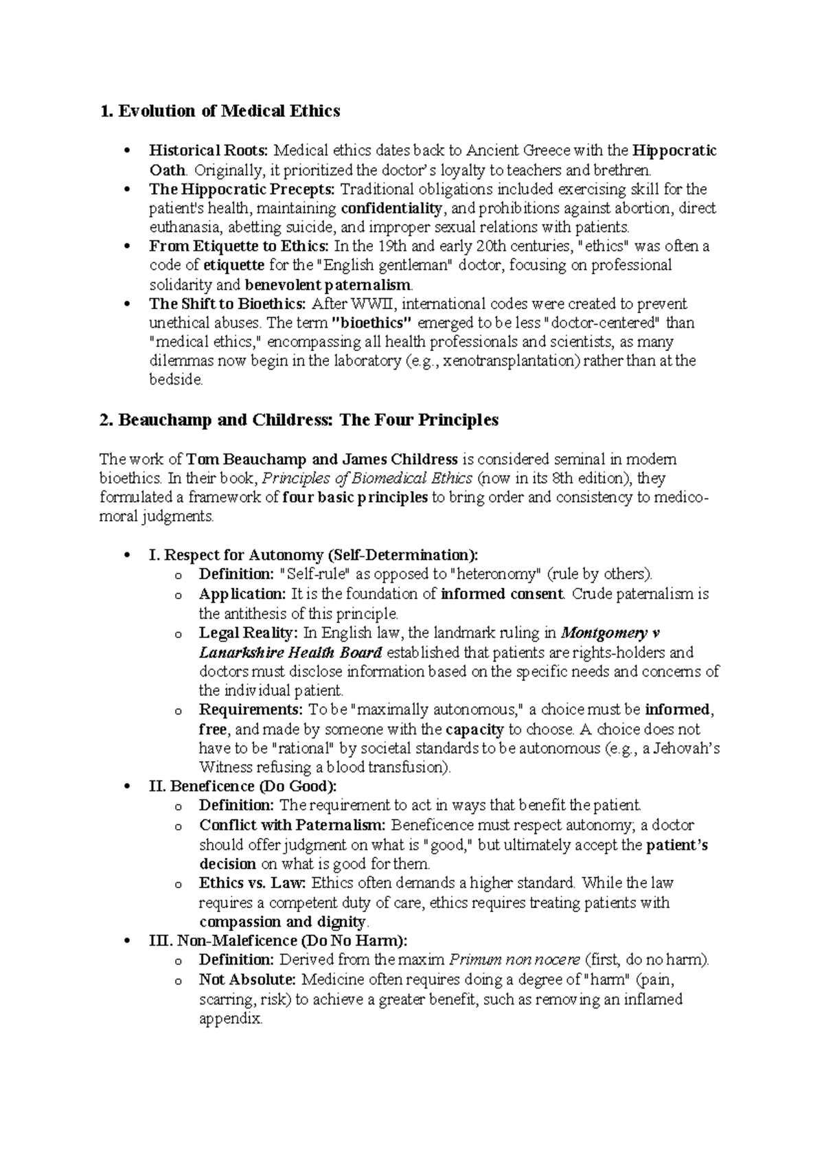 Medical Ethics Evolution and Key Principles: A Study Guide (MED101 ...