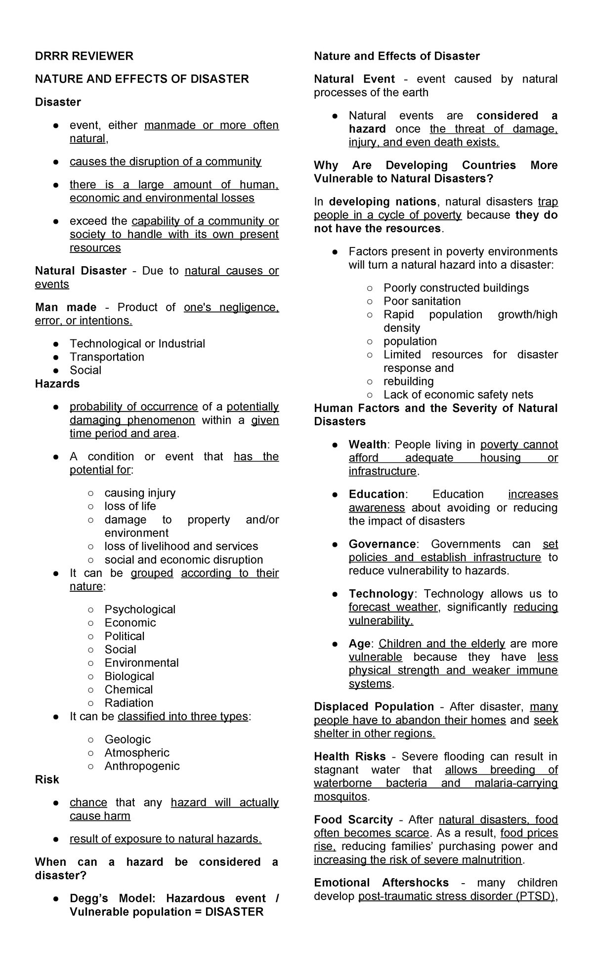 DRRR 101: Nature and Effects of Disasters Review Notes - Studocu