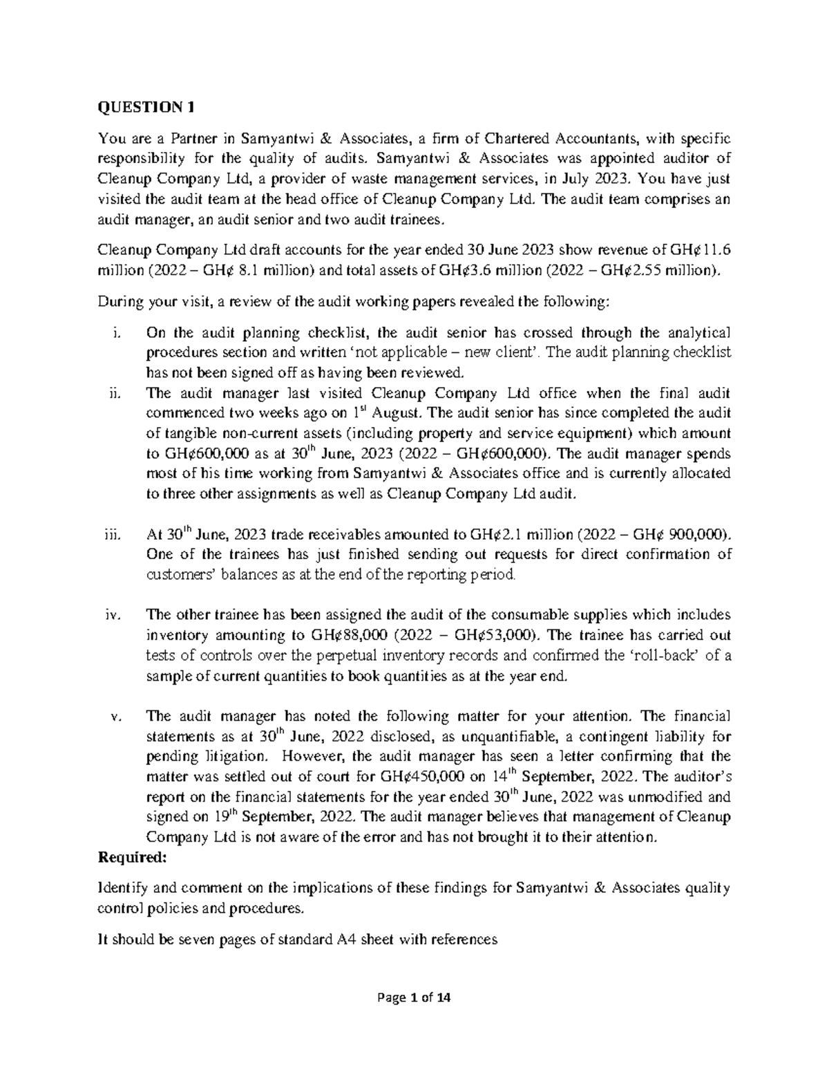 Auditing Assignments - ADVANCE AUDIT AND ASSURANCE Analysis and Quality Control - Studocu