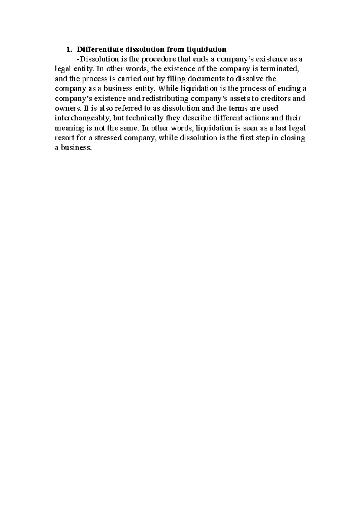 Understanding Dissolution vs. Liquidation: Key Differences Explained - Studocu