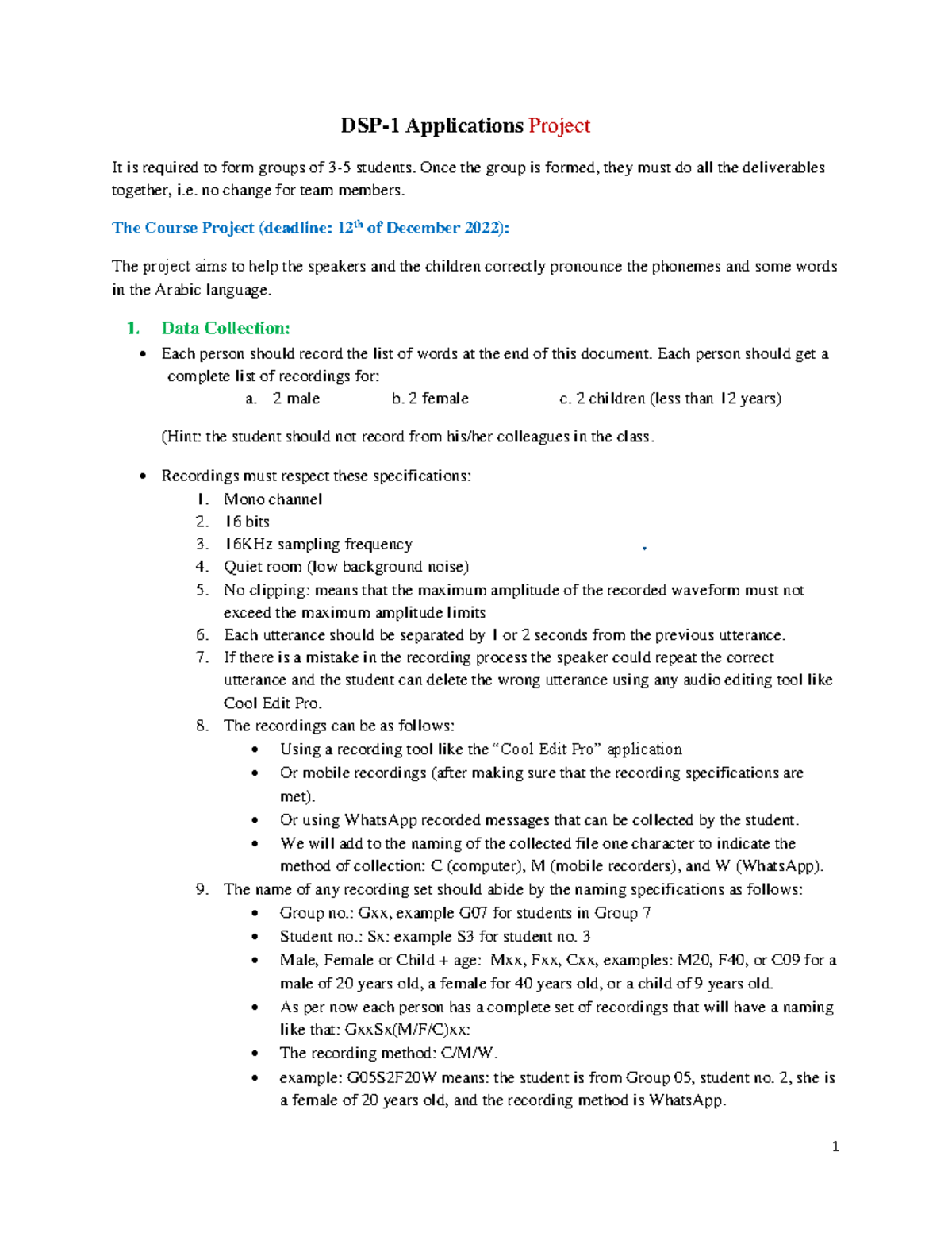 Project DSP-1 V2 - Assignment - DSP-1 Applications Project It is ...