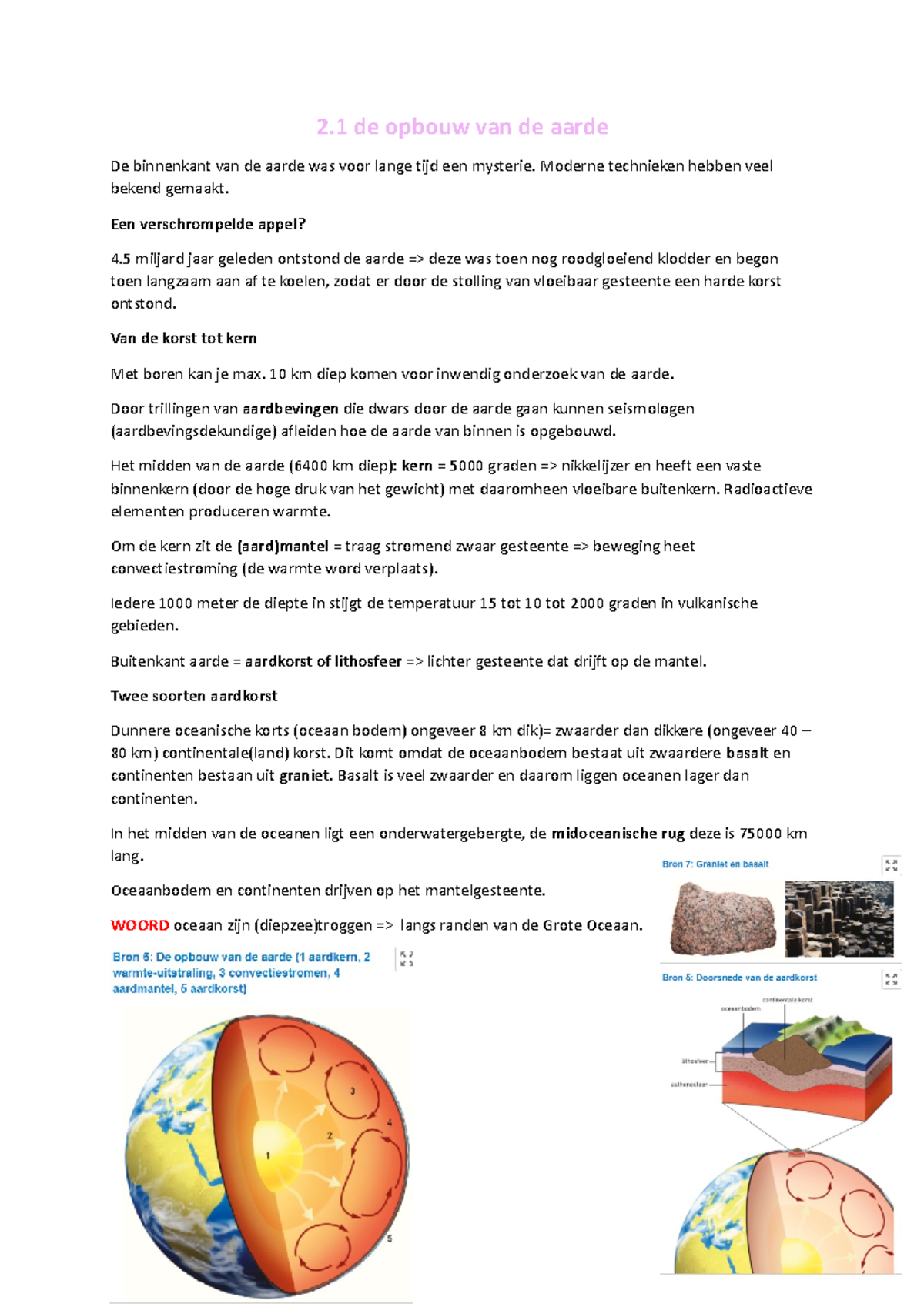 Samenvatting Hoofdstuk 2: Opbouw en Verwering van de Aarde (HA5 ...