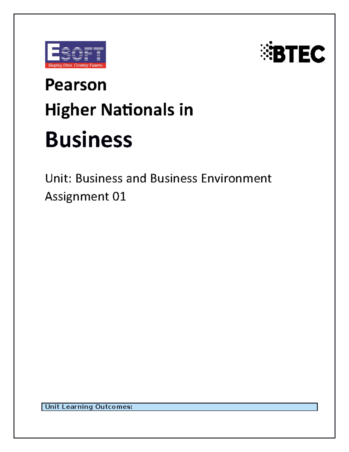 BBE 1 - Business Analysis of Different Organizations & Environments ...