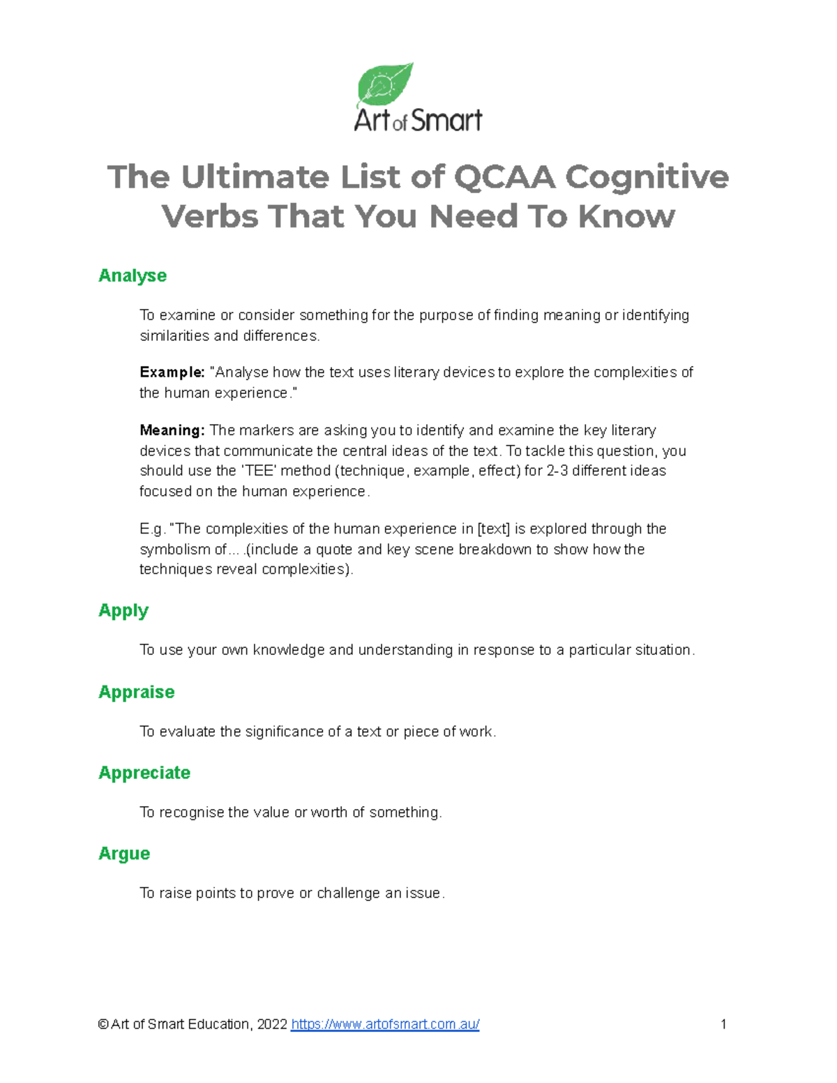 QCAA Cognitive Verbs: Essential Guide for Success in QCE Studies - Studocu