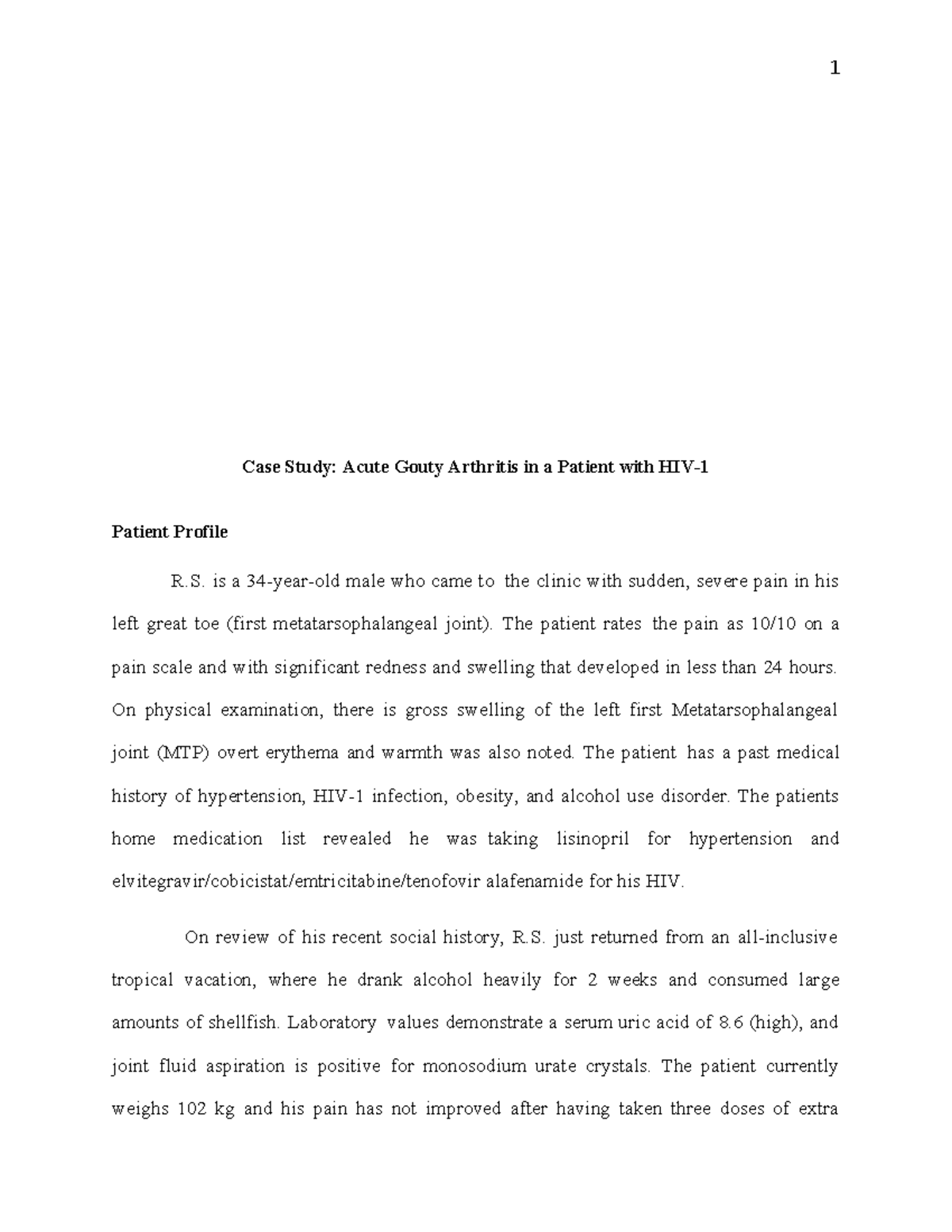 Case Study: Acute Gouty Arthritis in Patient R.S. (MED 101) - Studocu
