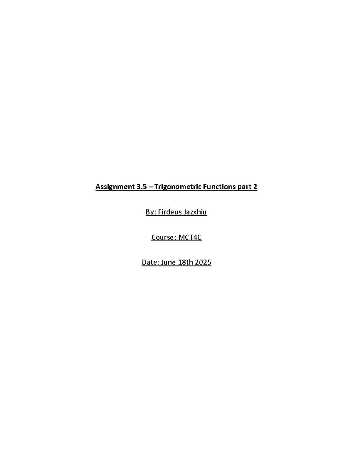 MCT4C Assignment 3.5: Trigonometric Functions & Temp Analysis - Studocu
