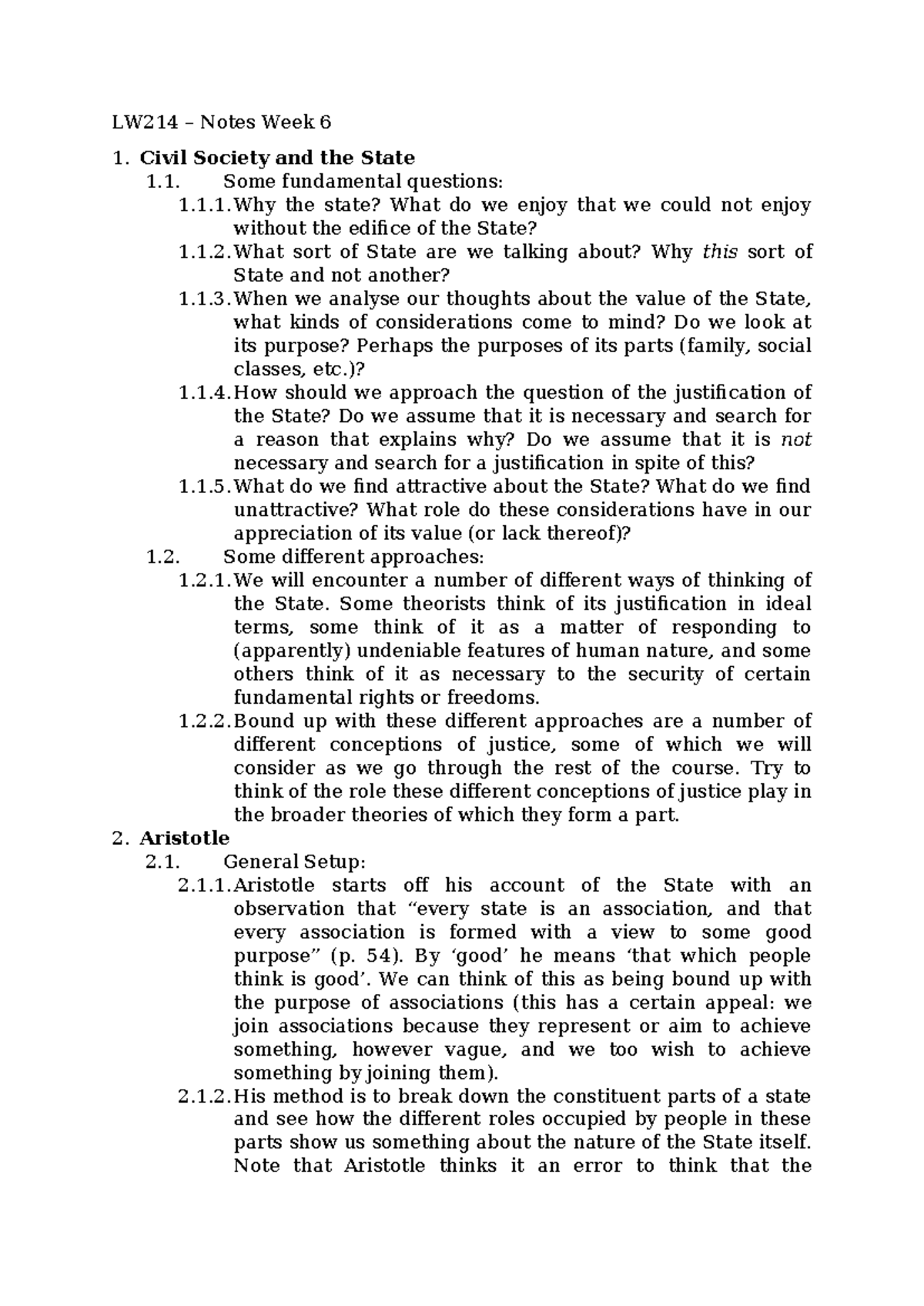 LW214 Week 6 Notes: Civil Society, State Theories & Key Philosophers ...