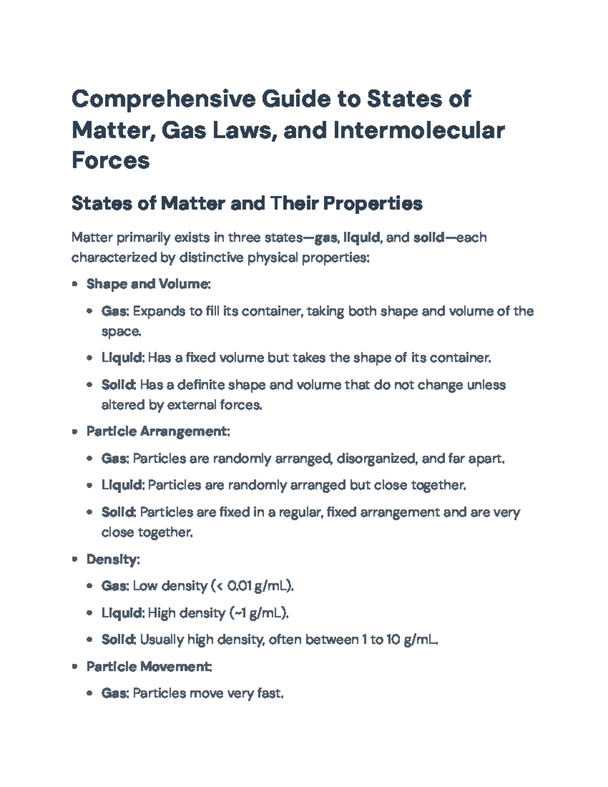 Comprehensive Guide to States of Matter & Gas Laws (CHEM 101) - Studocu