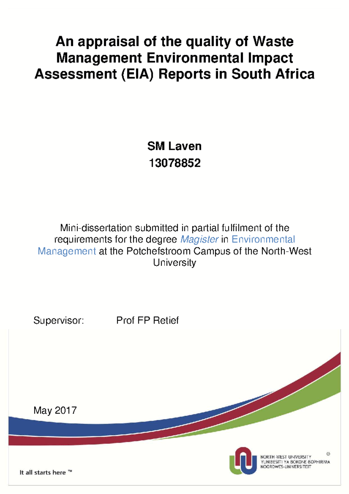 Assessment of EIA Report Quality for Waste Management Licenses (ENVM ...