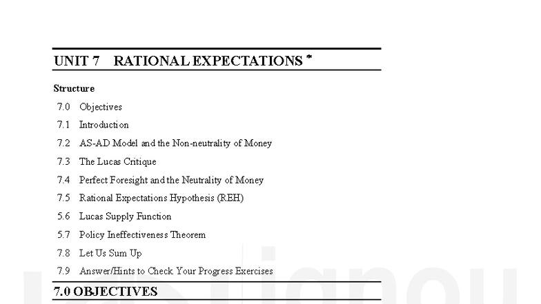 Unit 7: Rational Expectations in Macroeconomics - NCM - Studocu