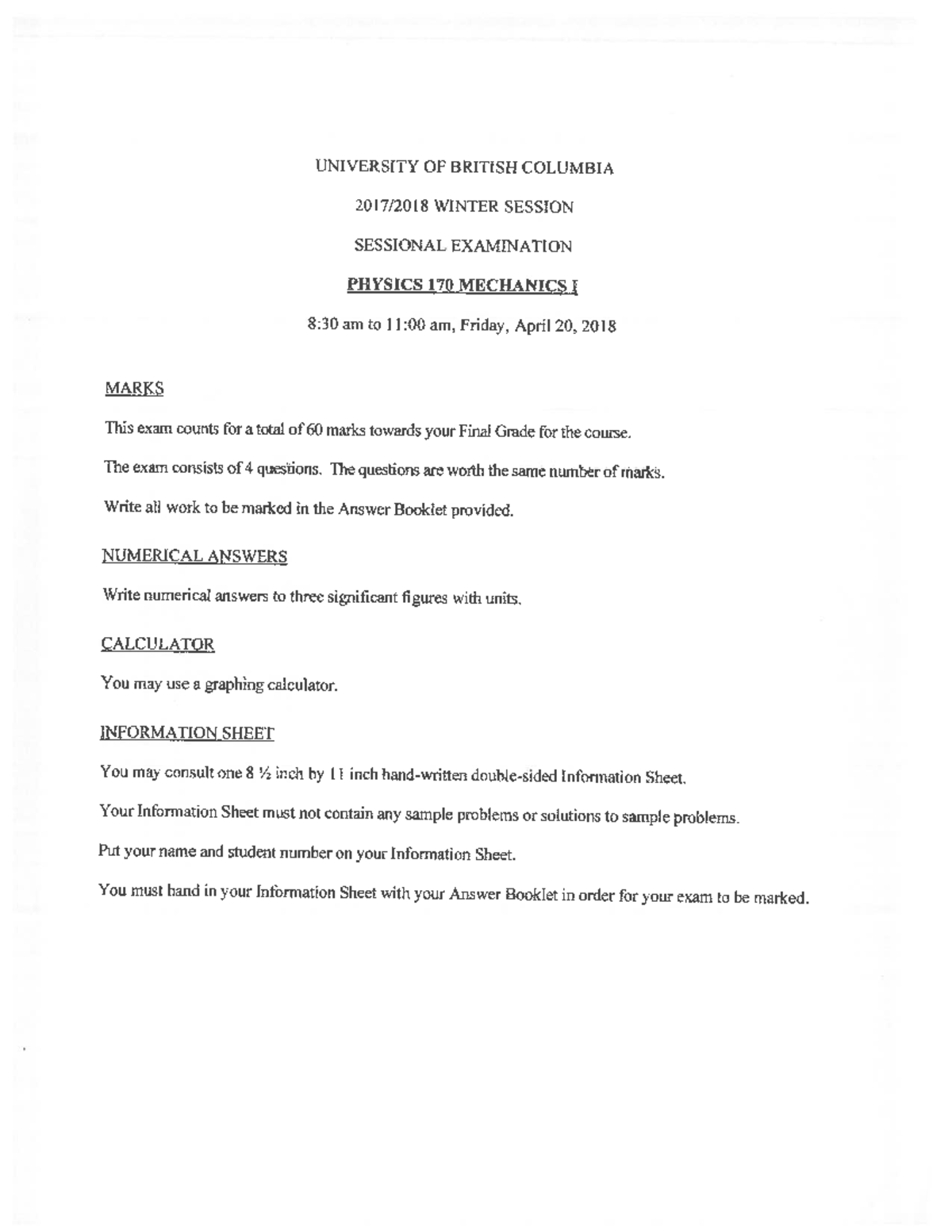 2017 W2 PHYS 170 April Exam Questions - PHYS 170 - Studocu